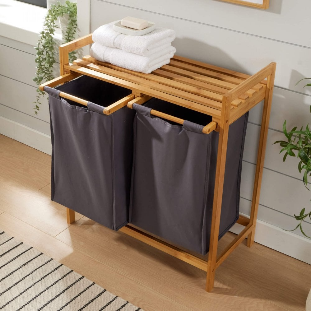 Bamboo Laundry Hamper with Dual Compartments - anangmanang